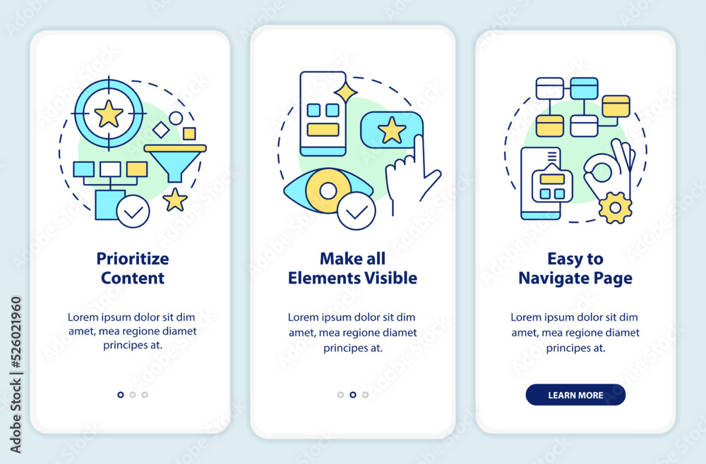Vecteur Stock Mobile design recommendations onboarding mobile app ...