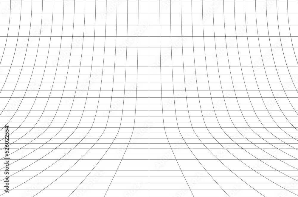 Curved perspective grid. Curved black lines on a white background ...