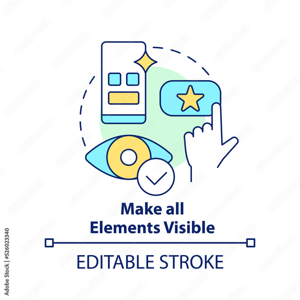 Make all elements visible concept icon. Eye catching content. Mobile design tip abstract idea ...