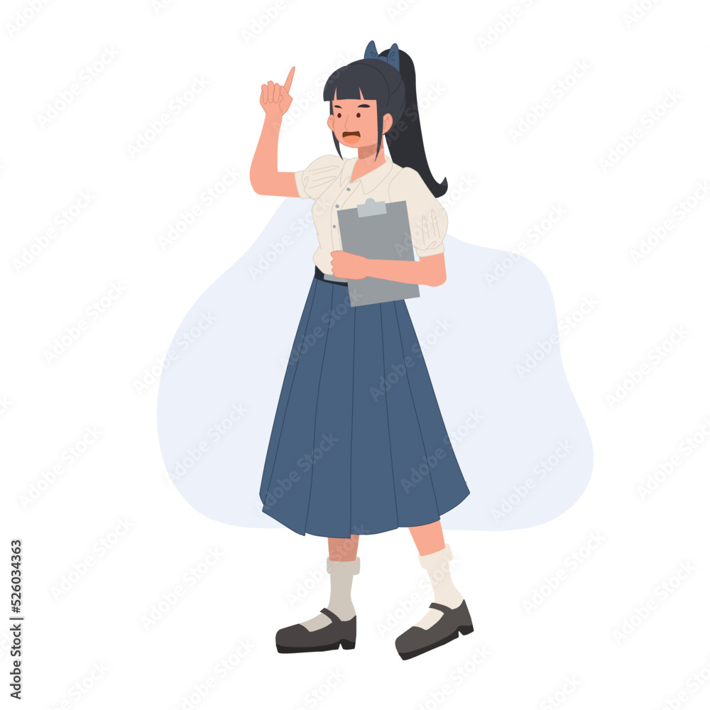 Asian student in school uniform. Thai student girl is giving some ...