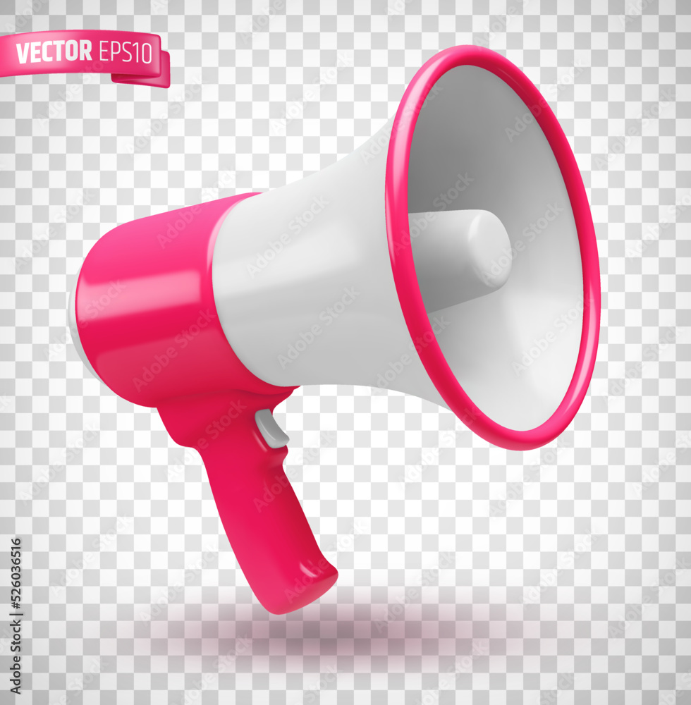Vector realistic illustration of a pink and white megaphone on a ...