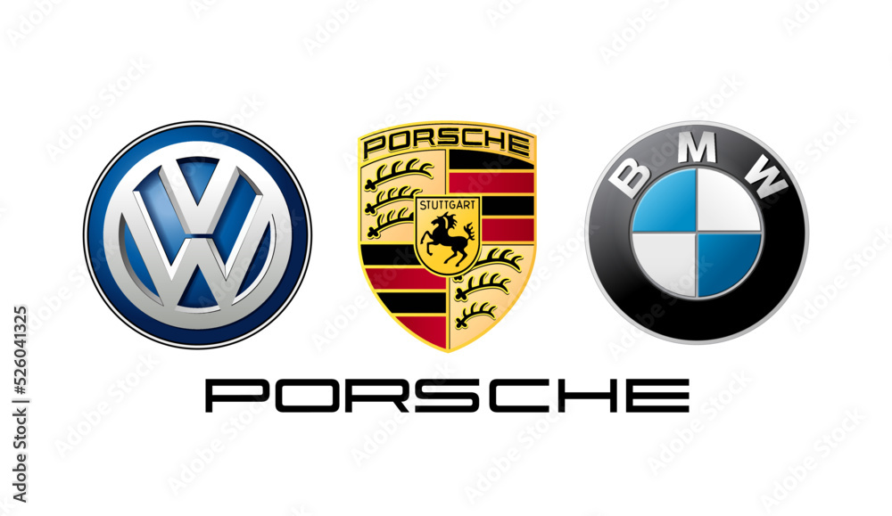 Collection of popular germany car logos: BMW, Porche, Volkswagen ...