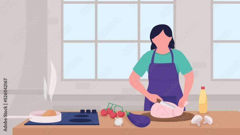 Vidéo Stock Animated chef teacher illustration. Cut chicken drumsticks ...