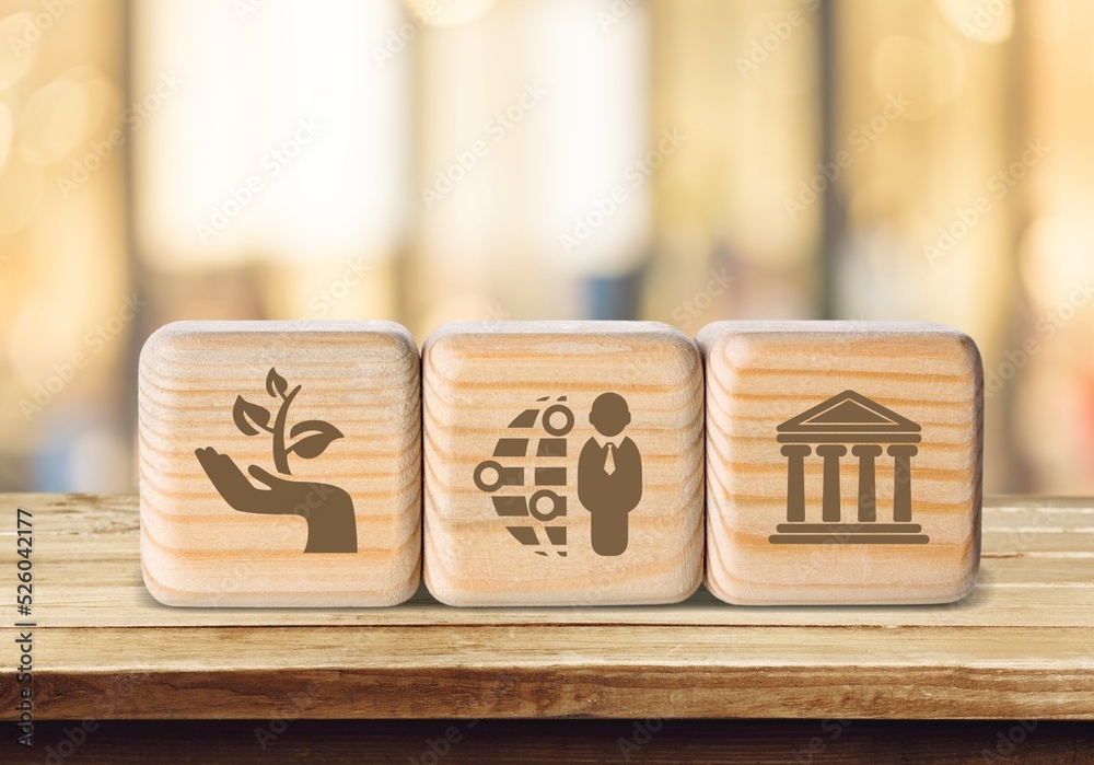 ESG Concepts on Environment, Society and Governance wooden block icon ...