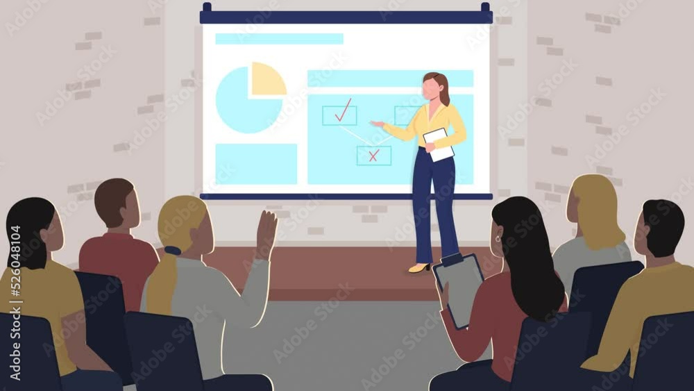 Animated workshop event illustration. Business seminar. Learning ...