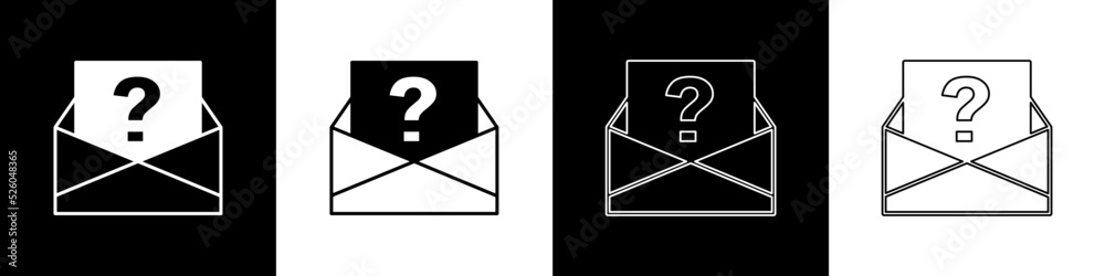 Set Envelope with question mark icon isolated on black and white ...