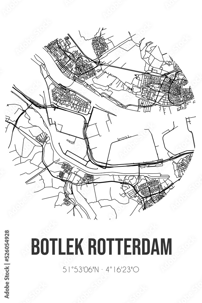 Abstract street map of Botlek Rotterdam located in Zuid-Holland ...