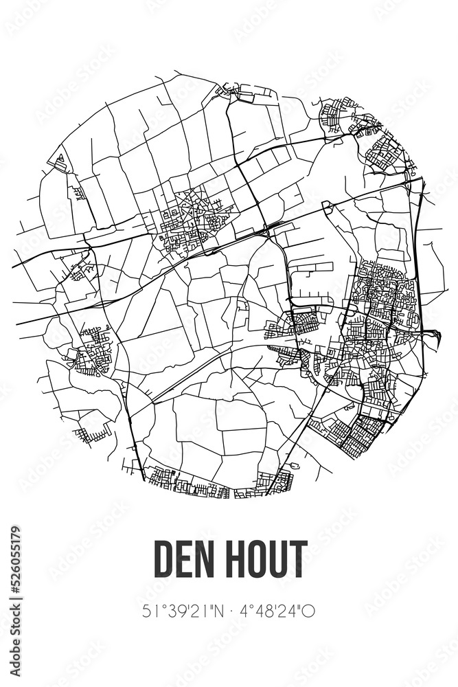 Abstract street map of Den Hout located in Noord-Brabant municipality ...