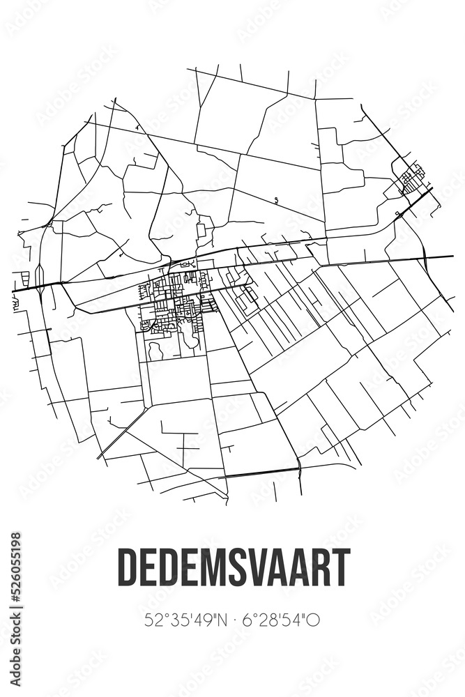 Abstract street map of Dedemsvaart located in Overijssel municipality ...