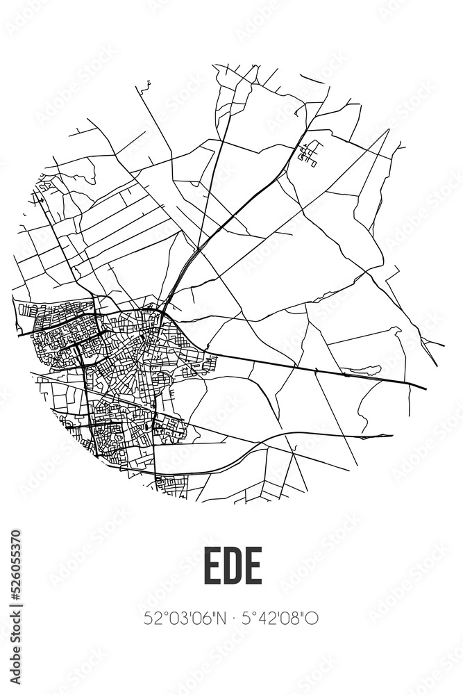 Abstract street map of Ede located in Gelderland municipality of Ede ...