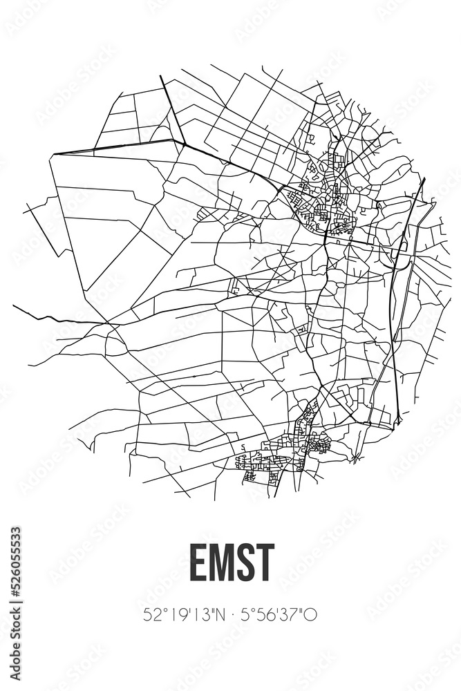 Abstract street map of Emst located in Gelderland municipality of Epe ...