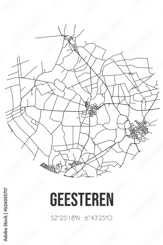 Abstract street map of Geesteren located in Overijssel municipality of ...