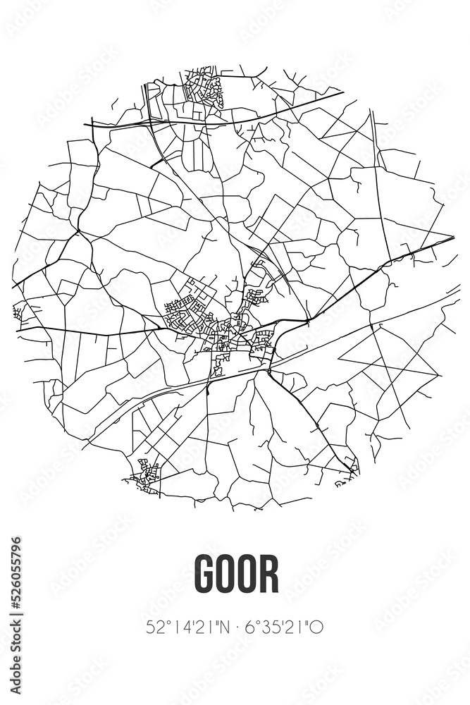 Abstract street map of Goor located in Overijssel municipality of Hof ...