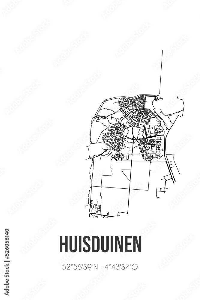 Abstract street map of Huisduinen located in Noord-Holland municipality ...
