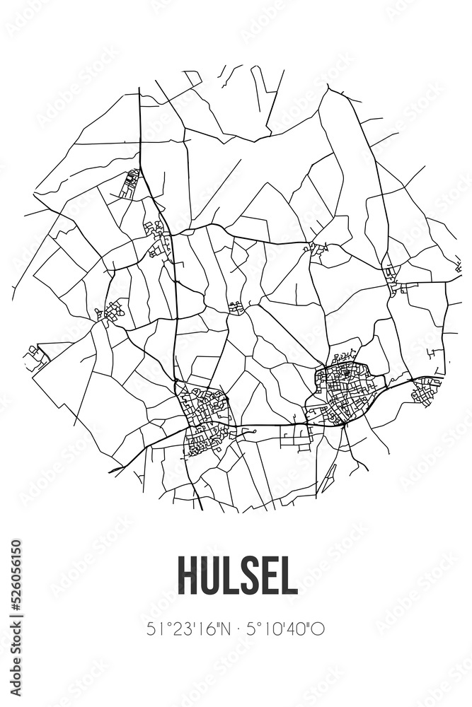 Abstract street map of Hulsel located in Noord-Brabant municipality of ...