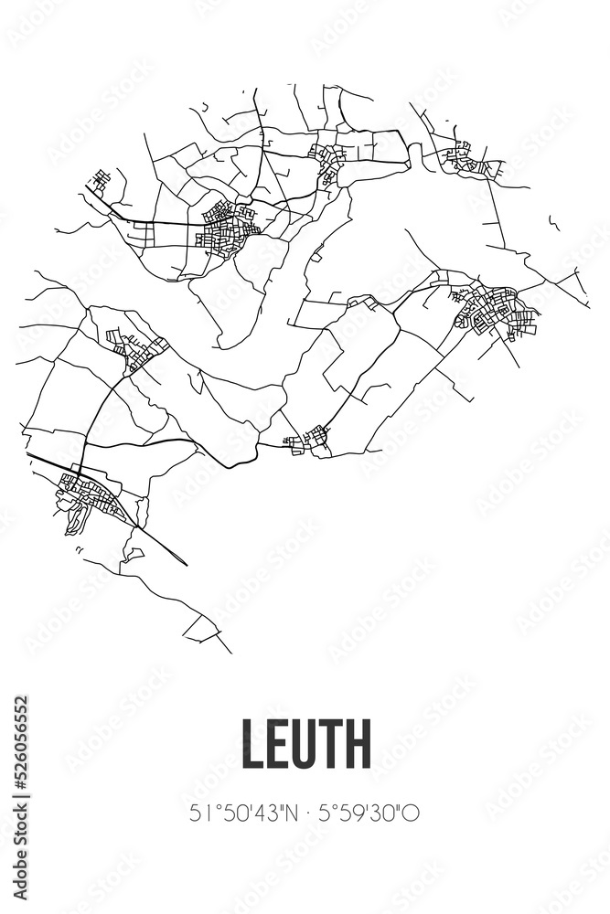 Abstract street map of Leuth located in Gelderland municipality of Berg ...