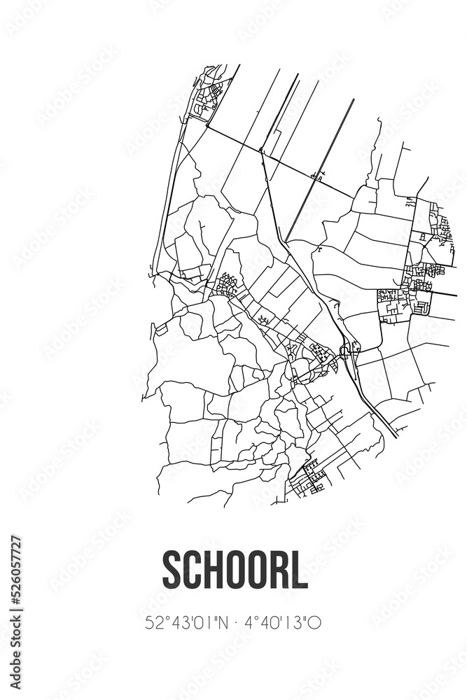 Abstract street map of Schoorl located in Noord-Holland municipality of ...