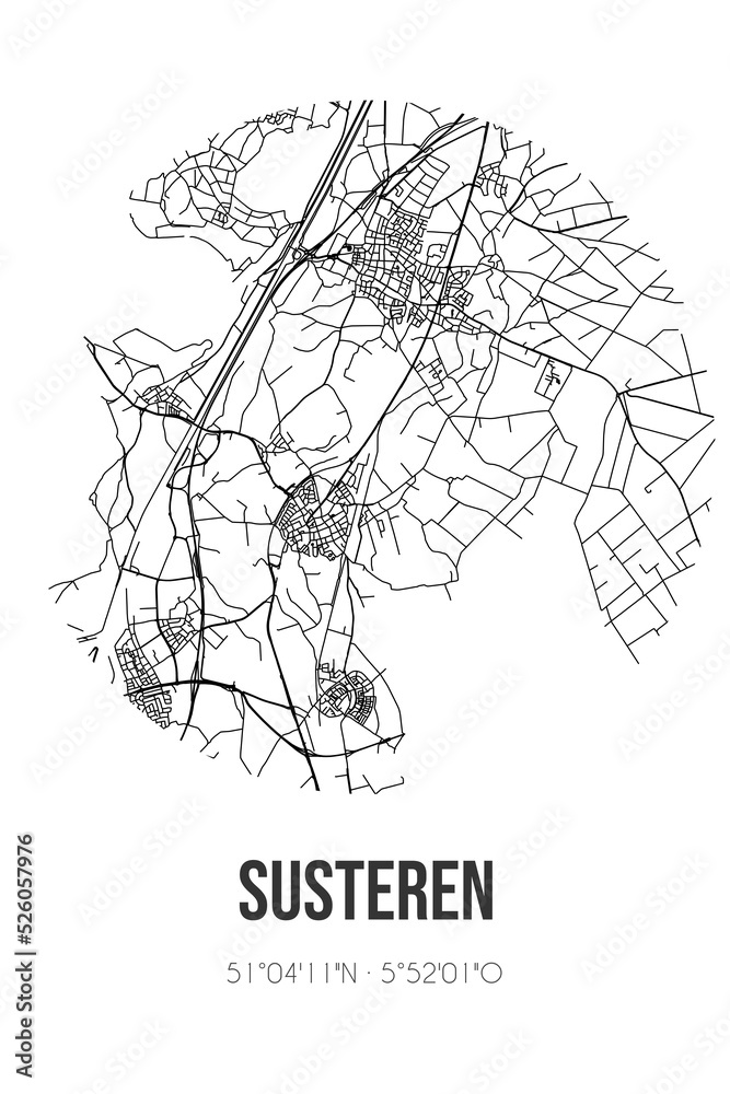 Stockillustratie Abstract street map of Susteren located in Limburg ...