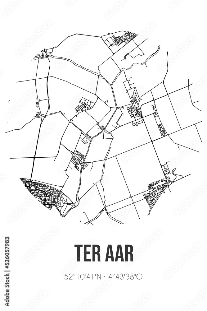 Abstract street map of Ter Aar located in Zuid-Holland municipality of ...