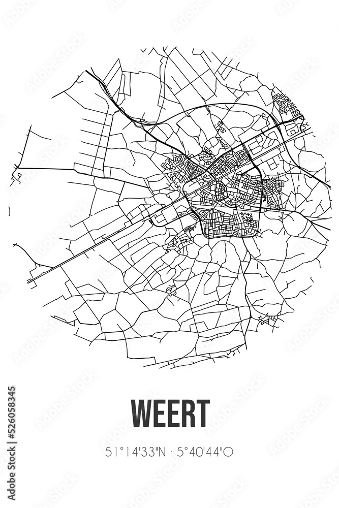 Abstract street map of Weert located in Limburg municipality of Weert ...