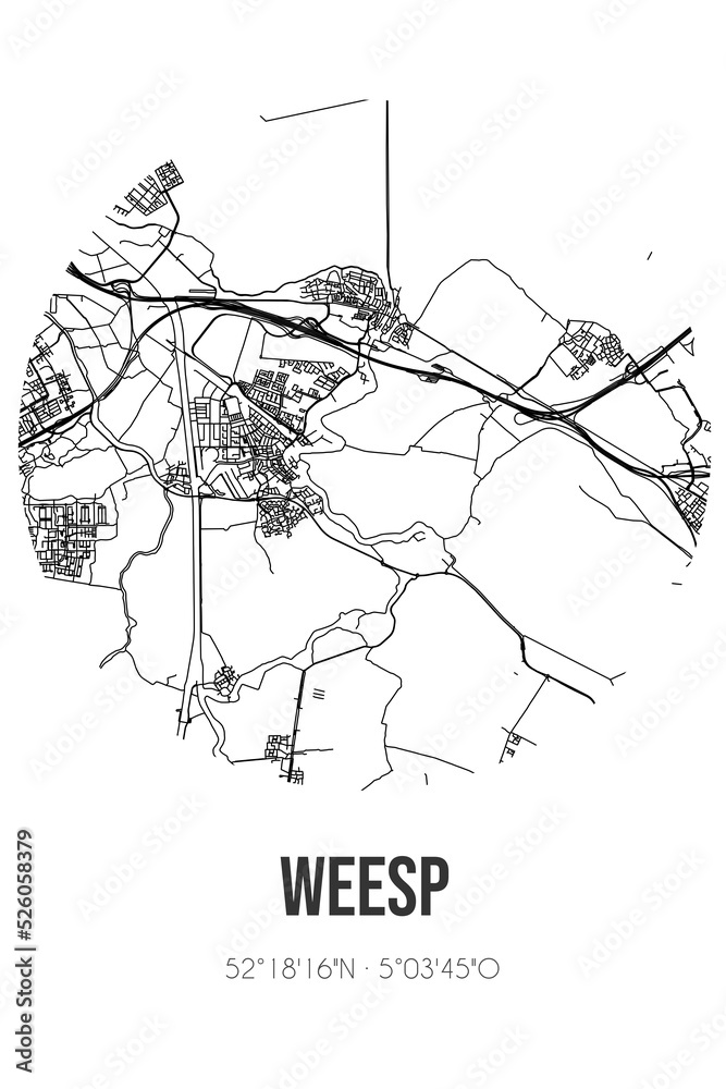 Abstract street map of Weesp located in Noord-Holland municipality of ...