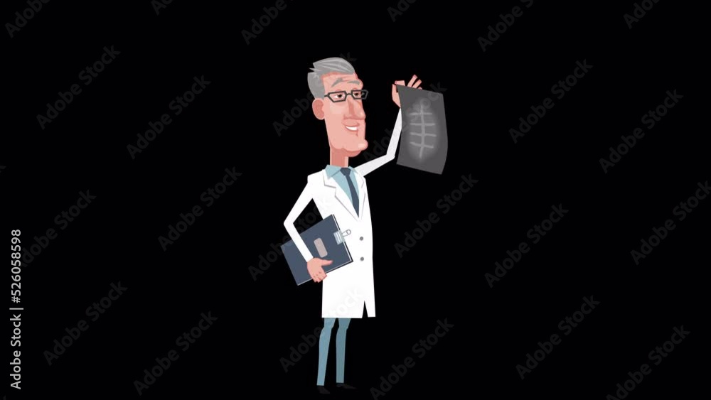 Cartoon male elderly gray-haired doctor character examining x-ray ...