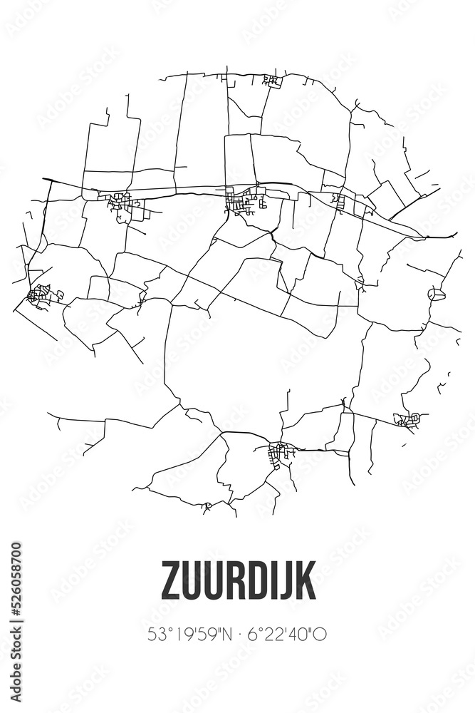Abstract street map of Zuurdijk located in Groningen municipality of ...