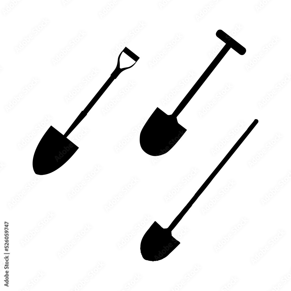silhouette shovel isolated on white background, Shovels and spades in ...