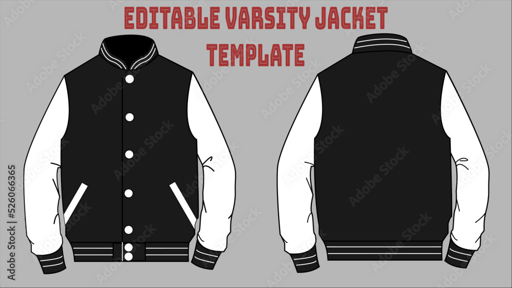Black Varsity Jacket University Jacket Editable Template Stock Vector ...