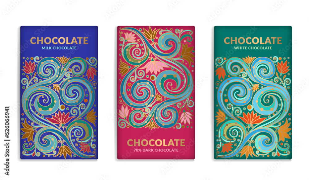 Colorful set of chocolate bar packaging design in abstract style ...