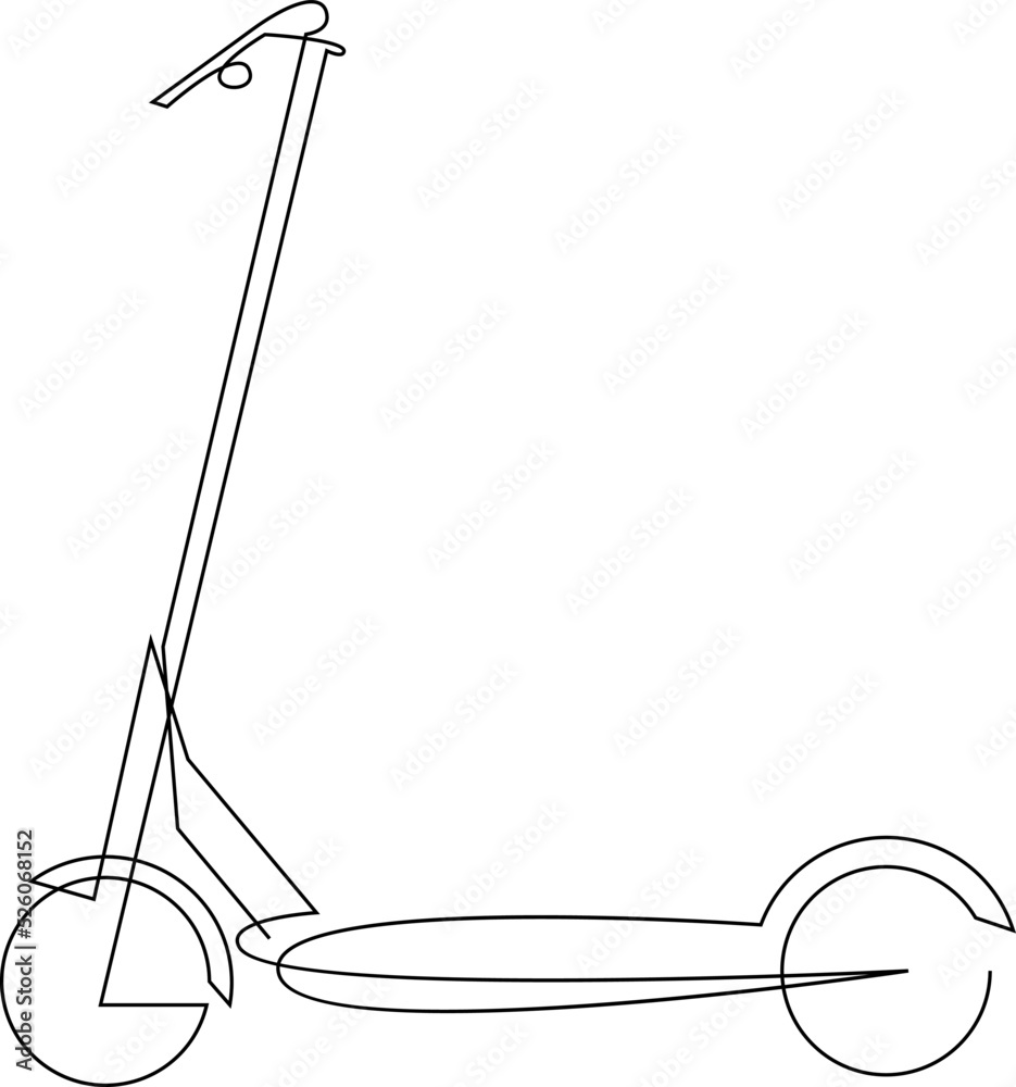 Continuous line drawing of scooter. Stand-up scooter for short distance ...