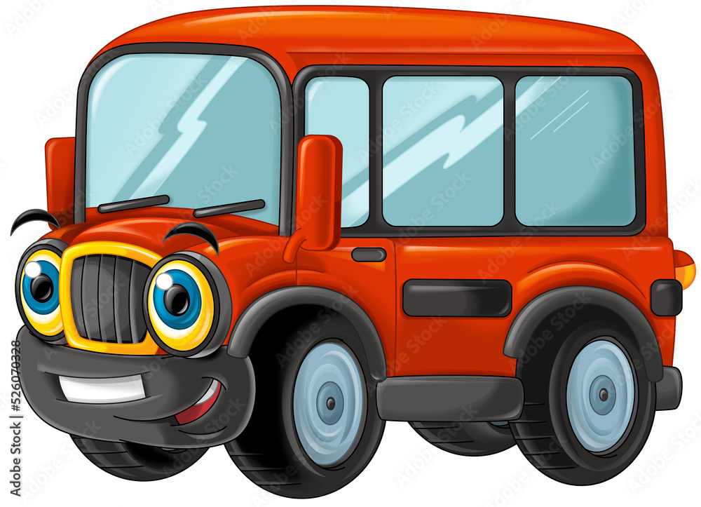 cartoon scene with public bus smiling illustration for children Stock ...