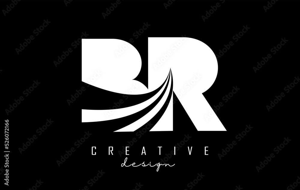 White letters BR b r logo with leading lines and road concept design ...