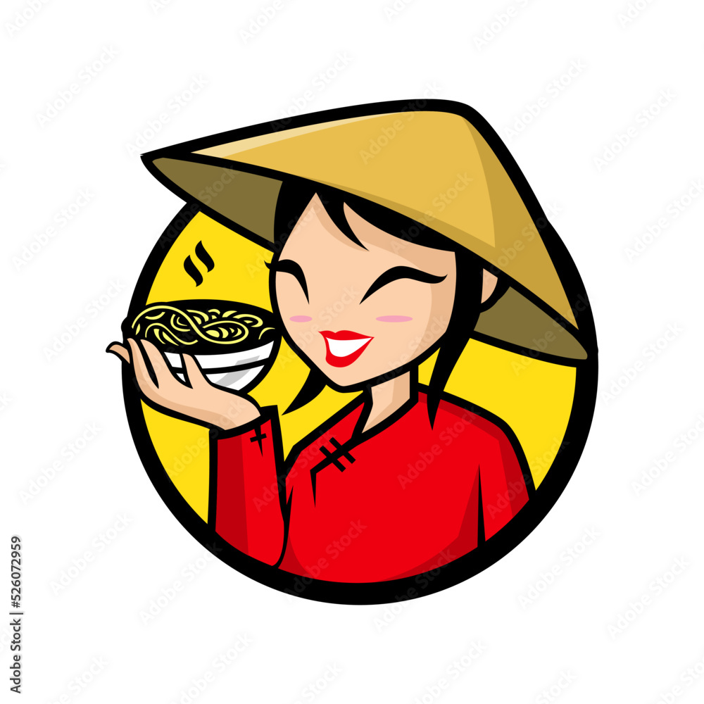 mascot vietnamese girl holding pho bowl in vector Stock Vector | Adobe ...