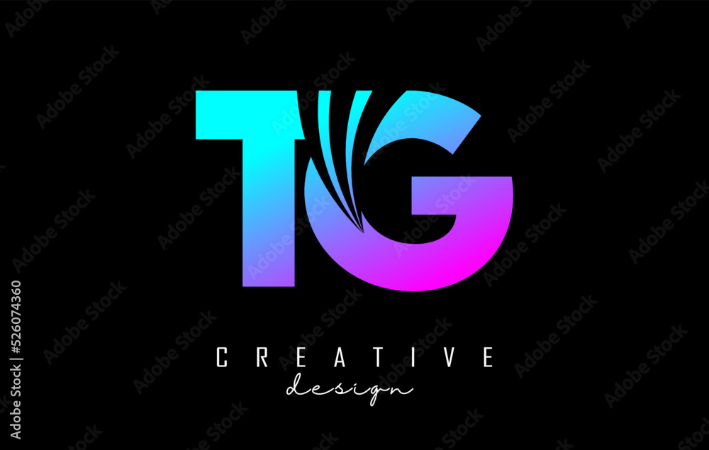 Colorful letter TG t g logo with leading lines and road concept design ...