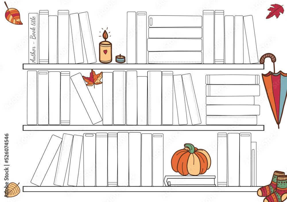 Empty bookshelf with space for to fill read plan of books. A4 print ...