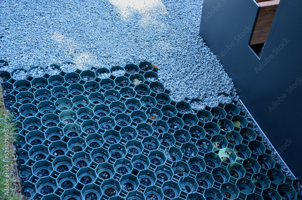 installation of a plastic mat as a substitute for lawn. plastic ...