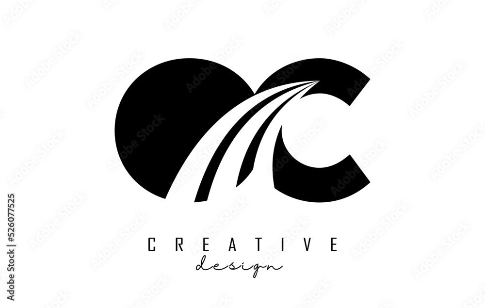 Creative black letters OC o c logo with leading lines and road concept ...