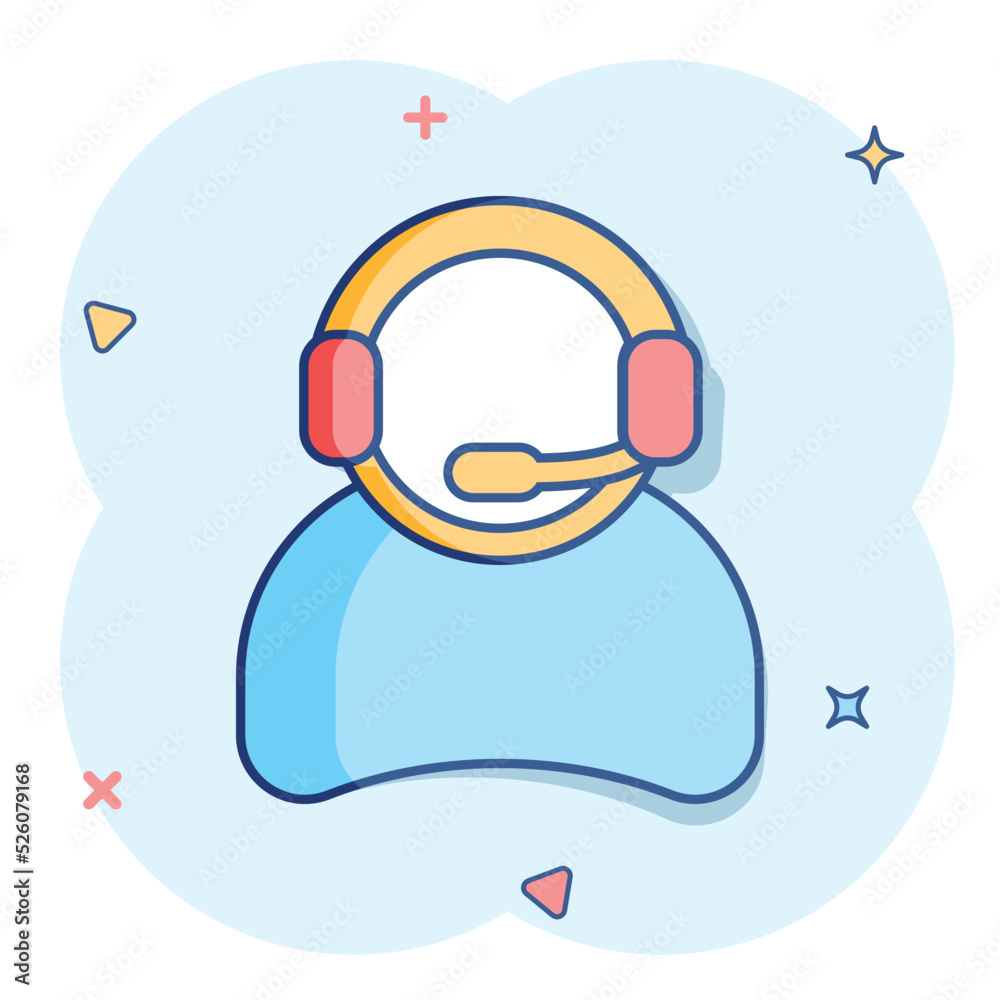 Vector cartoon operator with microphone icon in comic style. Operator ...