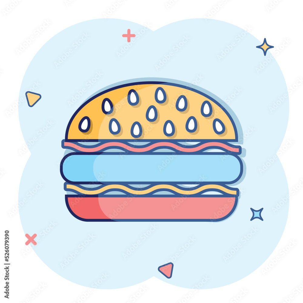 Vector cartoon burger fast food icon in comic style. Hamburger sign ...