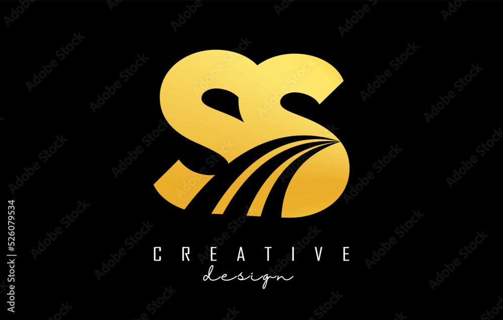 Golden letter SS s logo with leading lines and road concept design ...