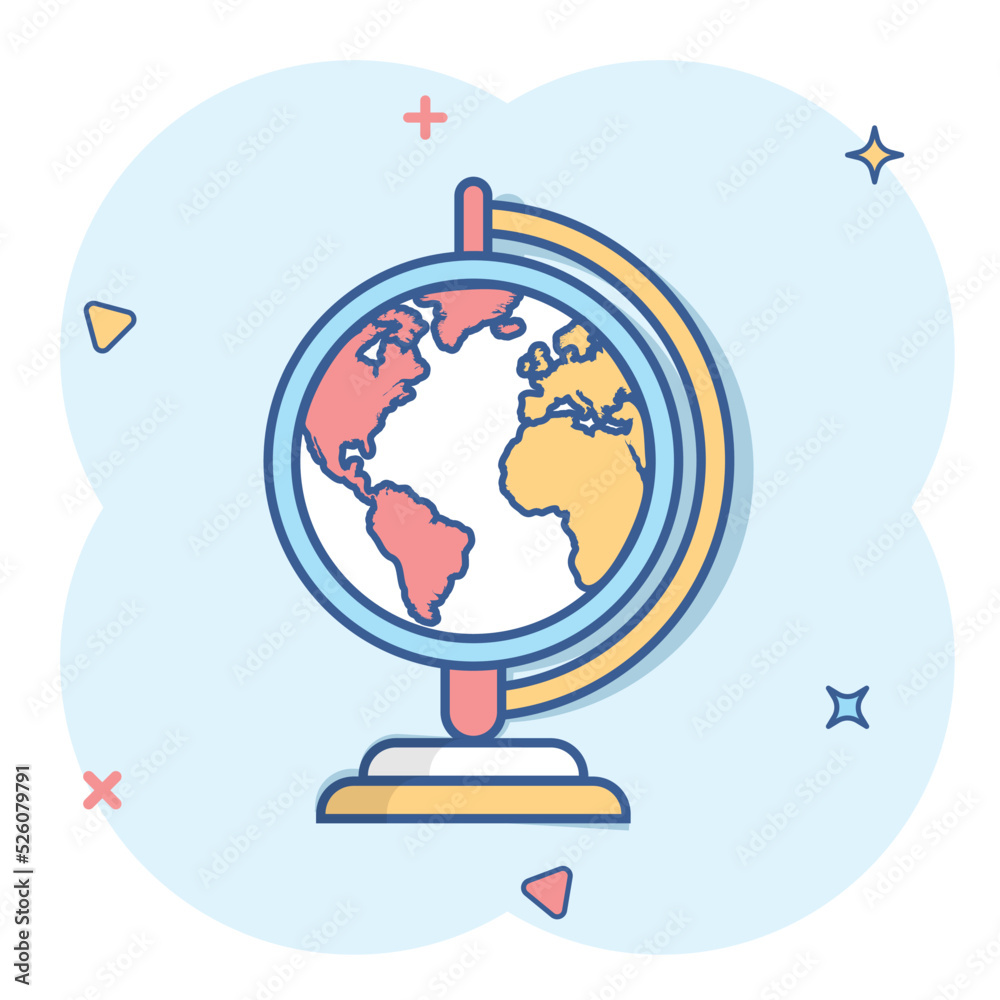Vector cartoon globe world map icon in comic style. Round earth ...