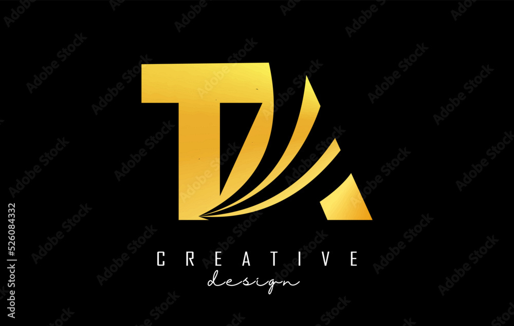 Golden letter TA t a logo with leading lines and road concept design ...