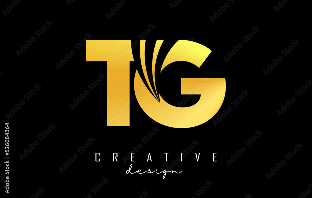 Golden letter TG t g logo with leading lines and road concept design ...