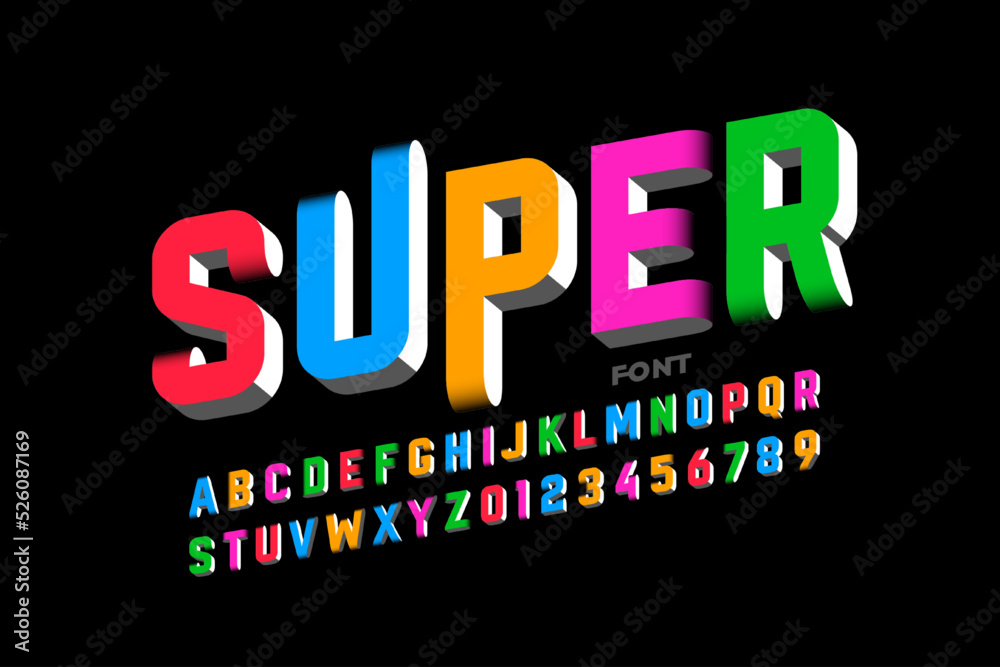 Colorful 3d style font design, alphabet letters and numbers, vector ...