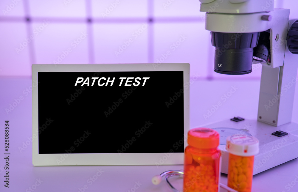 Medical tests and diagnostic procedures concept. Text on display in lab ...