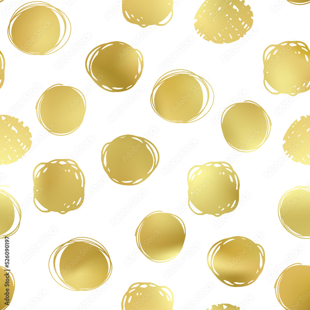 Gold Hand drawn vector doodle circle shapes seamless pattern. Abstract ...