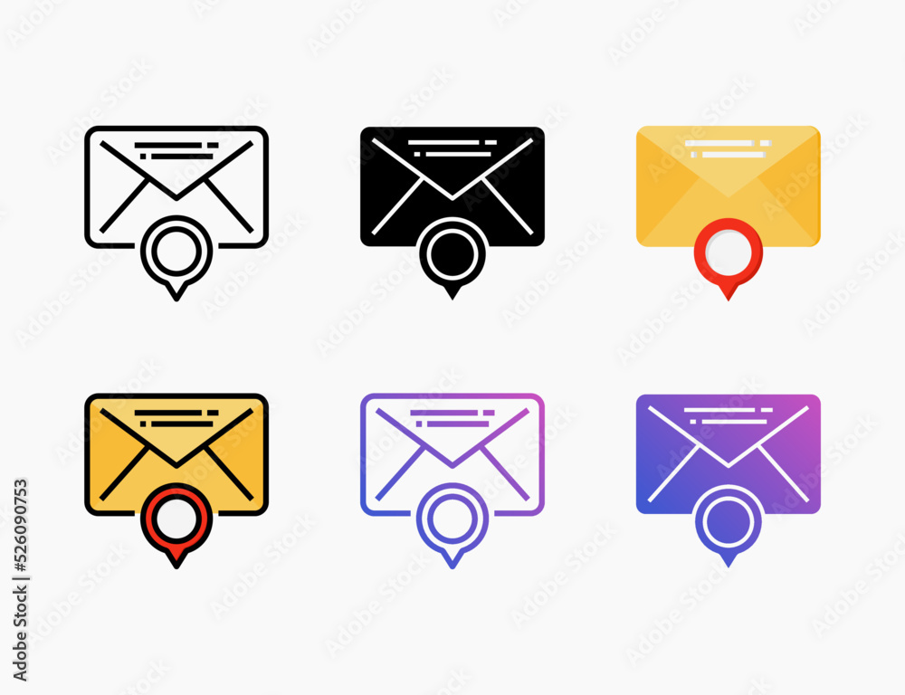 Email Location icon set with different styles. Style line, outline ...