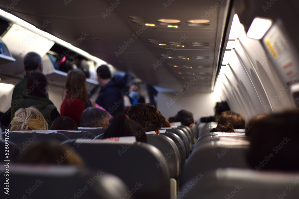 gente avion interior vuelo preparar asientos pasajero Stock-Foto ...