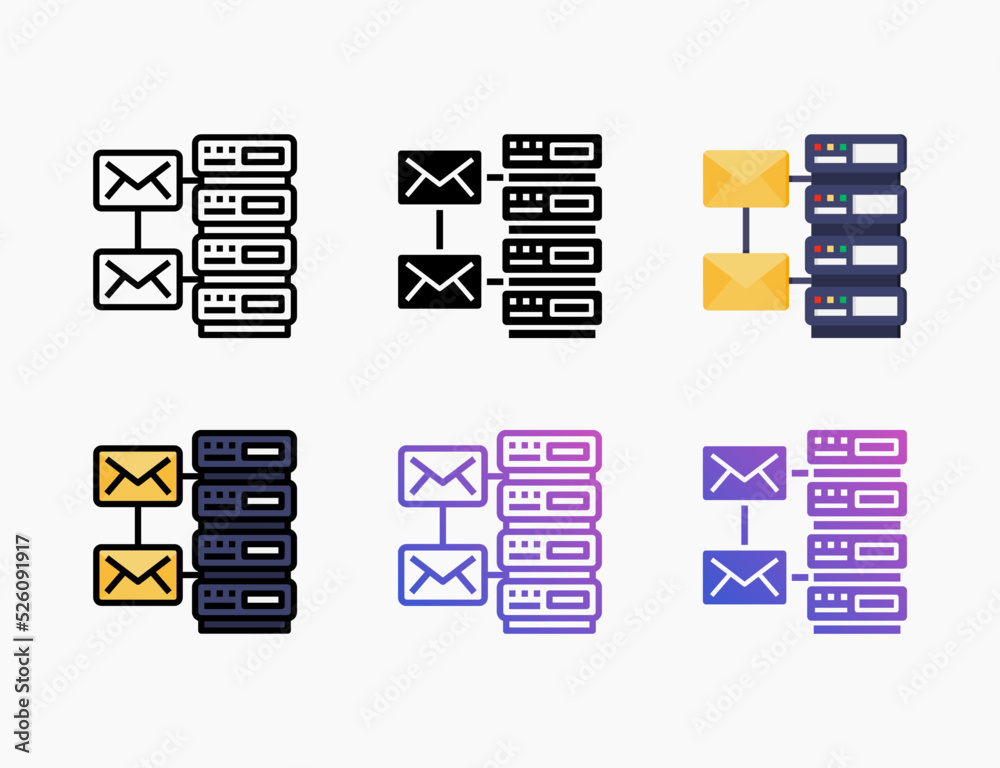 Mail Storage icon set with different styles. Style line, outline, flat ...